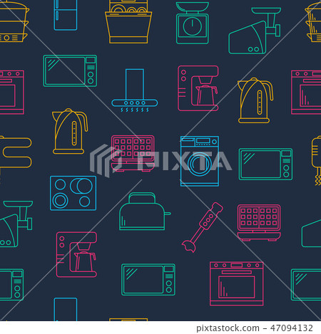 Kitchen Appliances Signs Thin Line Seamless... - Stock Illustration ...