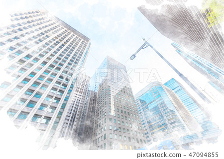 Skyscrapers and sky Watercolor style - Stock Illustration [47094855 ...