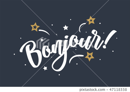 Bonjour lettering card, banner. Beautiful... - Stock Illustration ...