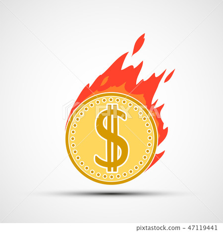 Coin dollar on fire. Money burning in flames. - Stock Illustration ...