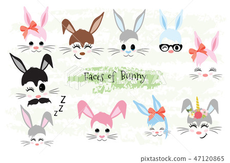 Happy Easter Bunny face Clipart Easter gift - Stock Illustration ...