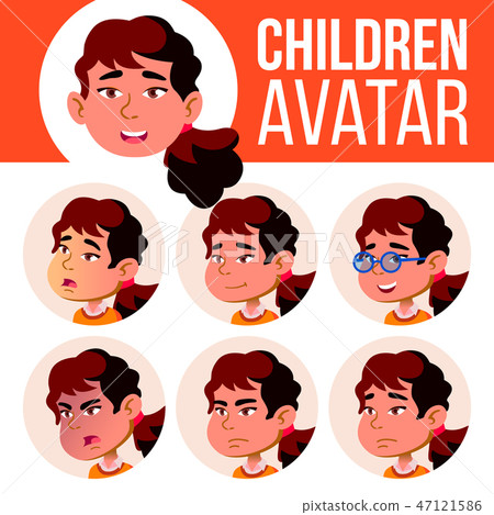 Asian Girl Avatar Set Kid Vector. Kindergarten.... - Stock Illustration ...