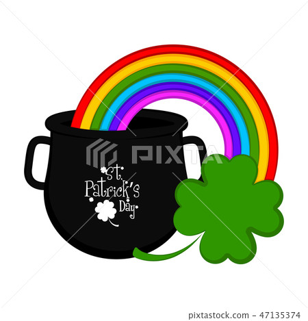 Pot with rainbow and clover - Stock Illustration [47135374] - PIXTA