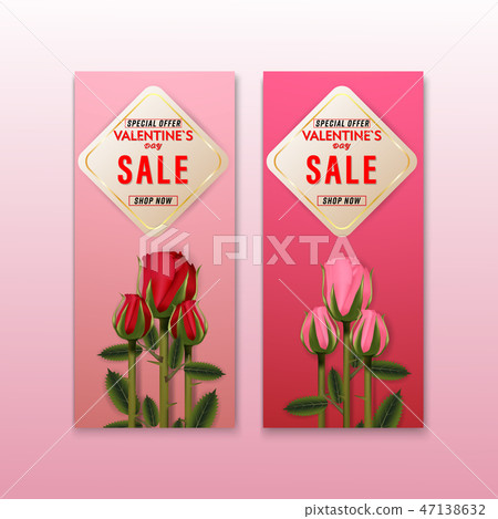 Valentines day sale Roses flowers backgrounds set - Stock Illustration ...