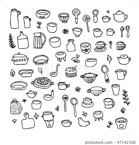 Doodle art design element, tool kitchen, pottery - Stock Illustration ...