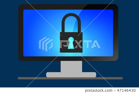 Computer screen with a lock sign - Stock Illustration [47146430] - PIXTA