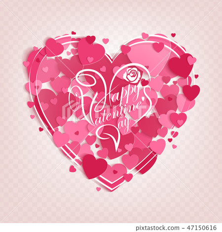 Composition of many pink hearts with text, - Stock Illustration ...