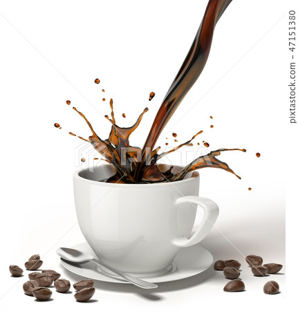 Liquid coffee pour and splash in a white cup. - Stock Illustration ...