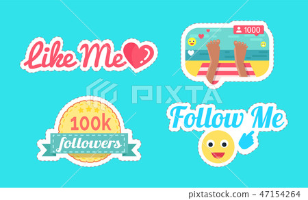 Follow and Like Me Seaside Set Stickers Vector - Stock Illustration ...
