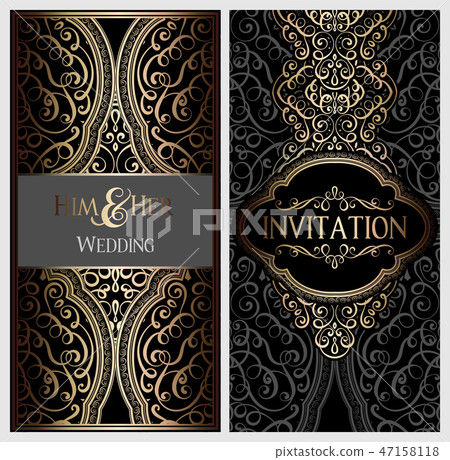 Wedding invitation card with gold shiny - Stock Illustration [47158118 ...