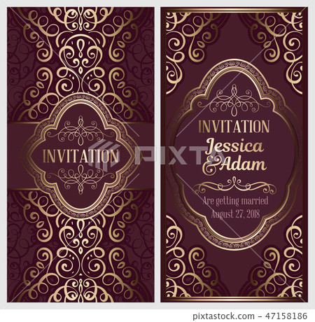 Wedding invitation card with gold shiny - Stock Illustration [47158186 ...
