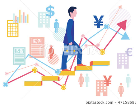 Management businessman step up and graph-flat... - Stock Illustration ...