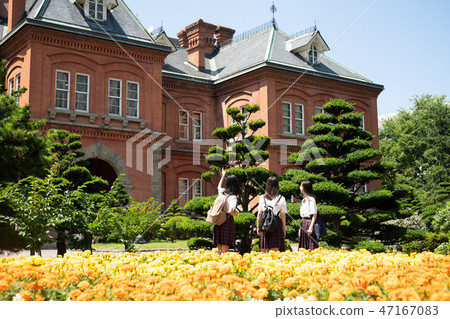 High school girl Sapporo school trip Hokkaido... - Stock Photo ...