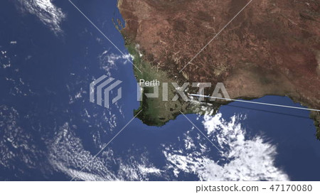Airliner flying to Perth, Australia from east,... - Stock Illustration ...