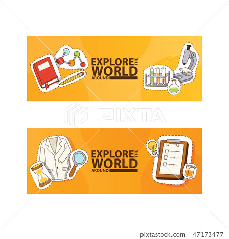 Explore the world around banners. Chemistry,... - Stock Illustration ...