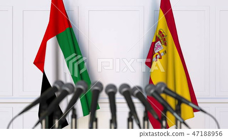 Flags of the UAE and Spain at international... - Stock Illustration ...