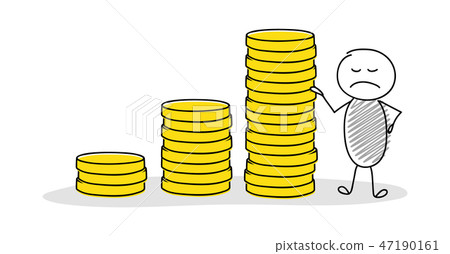 Cartoon stickman with coin stacks. Vector. - Stock Illustration ...