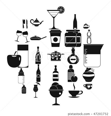 Crockery icons set, simple style-插圖素材 [47201732] - PIXTA圖庫
