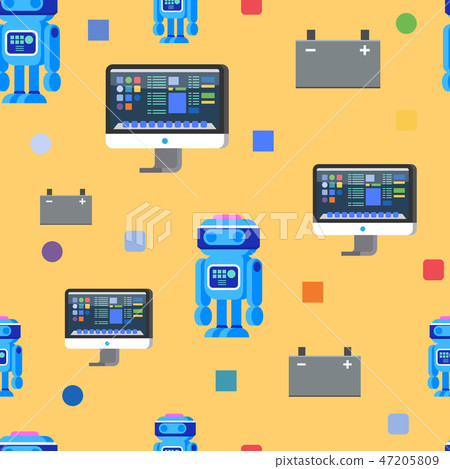 Robot Programming Seamless Pattern. Flat Character - Stock Illustration ...