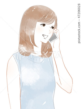 A woman making a phone call - Stock Illustration [47206028] - PIXTA