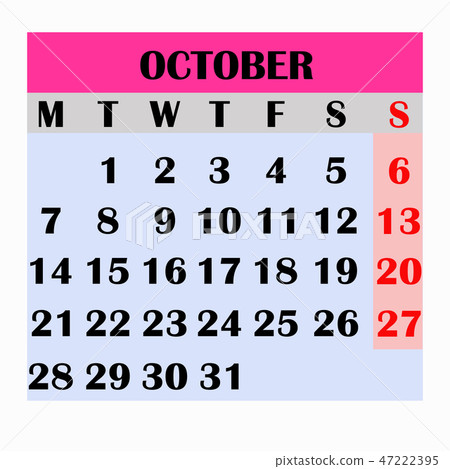 Calendar design month october 2019. - Stock Illustration [47222395] - PIXTA