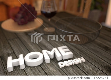 Home Design Text - on table. 3D rendering - Stock Illustration ...