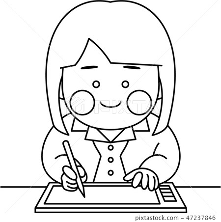 Female character pen tab - Stock Illustration [47237846] - PIXTA