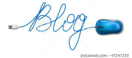 Blog word from computer mouse cable, 3D rendering - Stock Illustration ...