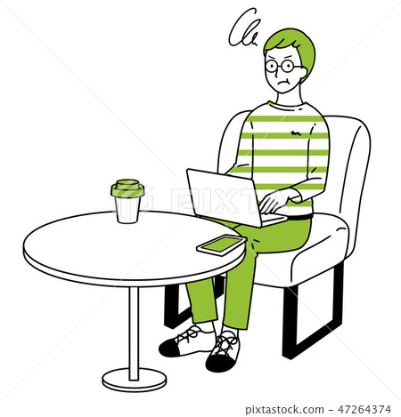 A man who operates a computer at a cafe. - Stock Illustration [47264374 ...