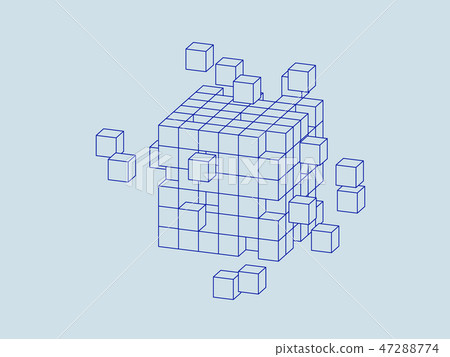 Wireframe cube from small cubes. Big Data concept. - Stock Illustration ...