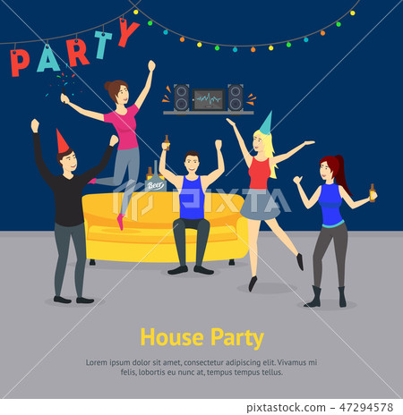 Cartoon Happy People in Party at Home Concept.... - Stock Illustration ...