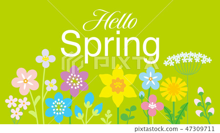 Hello Spring with Yellow flower letters in... - Stock Illustration ...