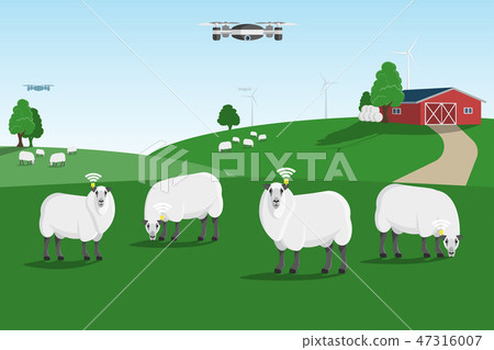 Sheep tracking monitoring in smart farm. - Stock Illustration [47316007 ...