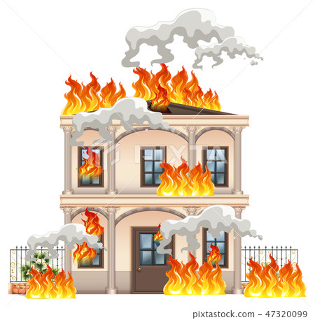 Isolated modern house on fire - Stock Illustration [47320099] - PIXTA