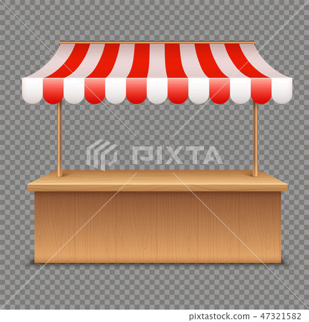 Empty market stall. Wooden tent with red and... - Stock Illustration ...