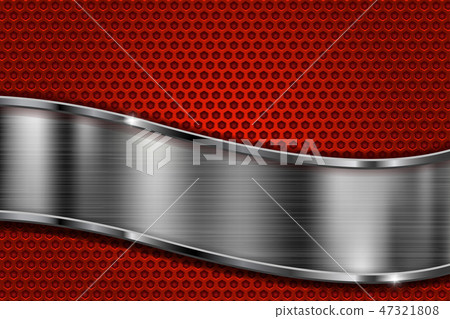 Red perforated background with metal shiny wave... - Stock Illustration ...