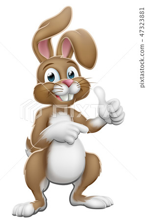 Easter Bunny Rabbit Cartoon Thumbs Up and Pointing - Stock Illustration ...