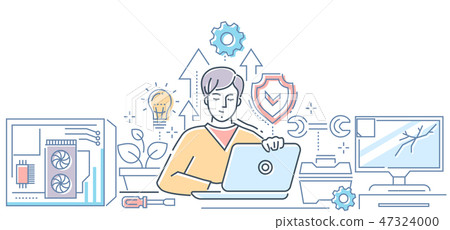 Computer service - modern line design style... - Stock Illustration ...