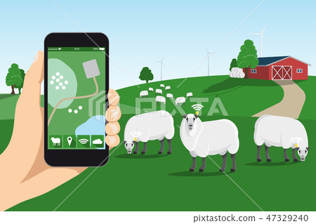Sheep tracking monitoring in smart farm. - Stock Illustration [47329240 ...