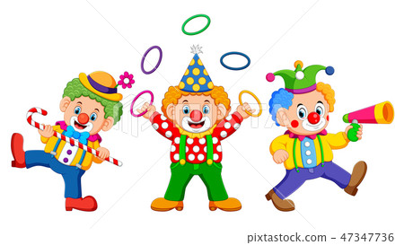 the three clowns are playing the attraction - Stock Illustration ...