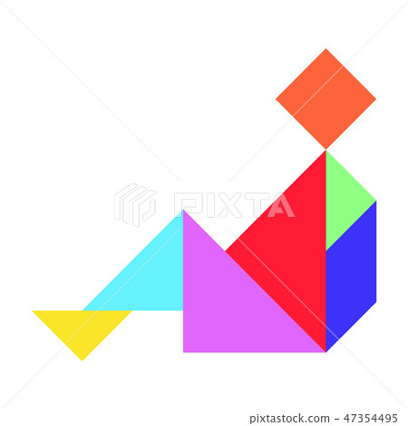 Color tangram puzzle in sitting man shape - Stock Illustration ...