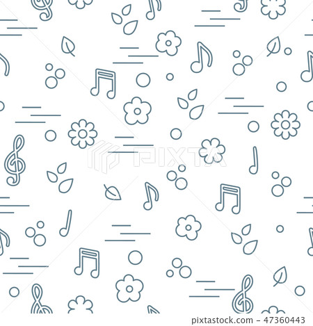 Seamless pattern of notes, flowers, leaves - Stock Illustration ...