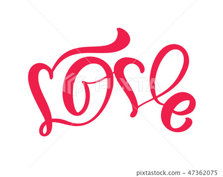 Red Calligraphy word Love. Vector Valentines... - Stock Illustration ...