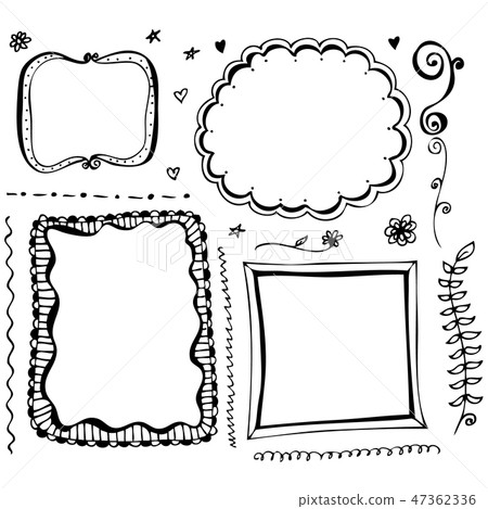 Hand drawn vector border line frame elements set - Stock Illustration ...