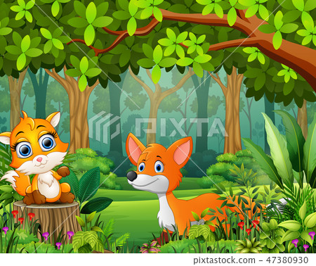 Landscape forest cartoon of green in spring - Stock Illustration ...