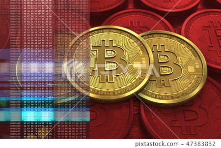 3d illustration of bitcoin over red coins - Stock Illustration ...