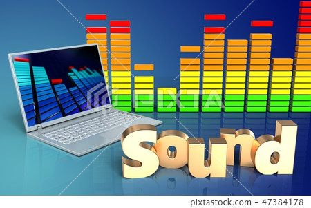 3d illustration of laptop computer with sound sign - Stock Illustration ...
