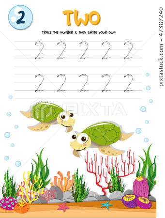 How to write number two worksheet - Stock Illustration [47387240] - PIXTA