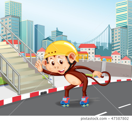 A monkey playing roller skate - Stock Illustration [47387802] - PIXTA