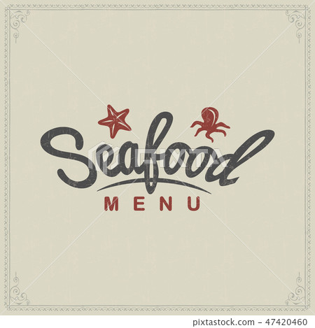 Seafood menu label template on vintage paper - Stock Illustration ...